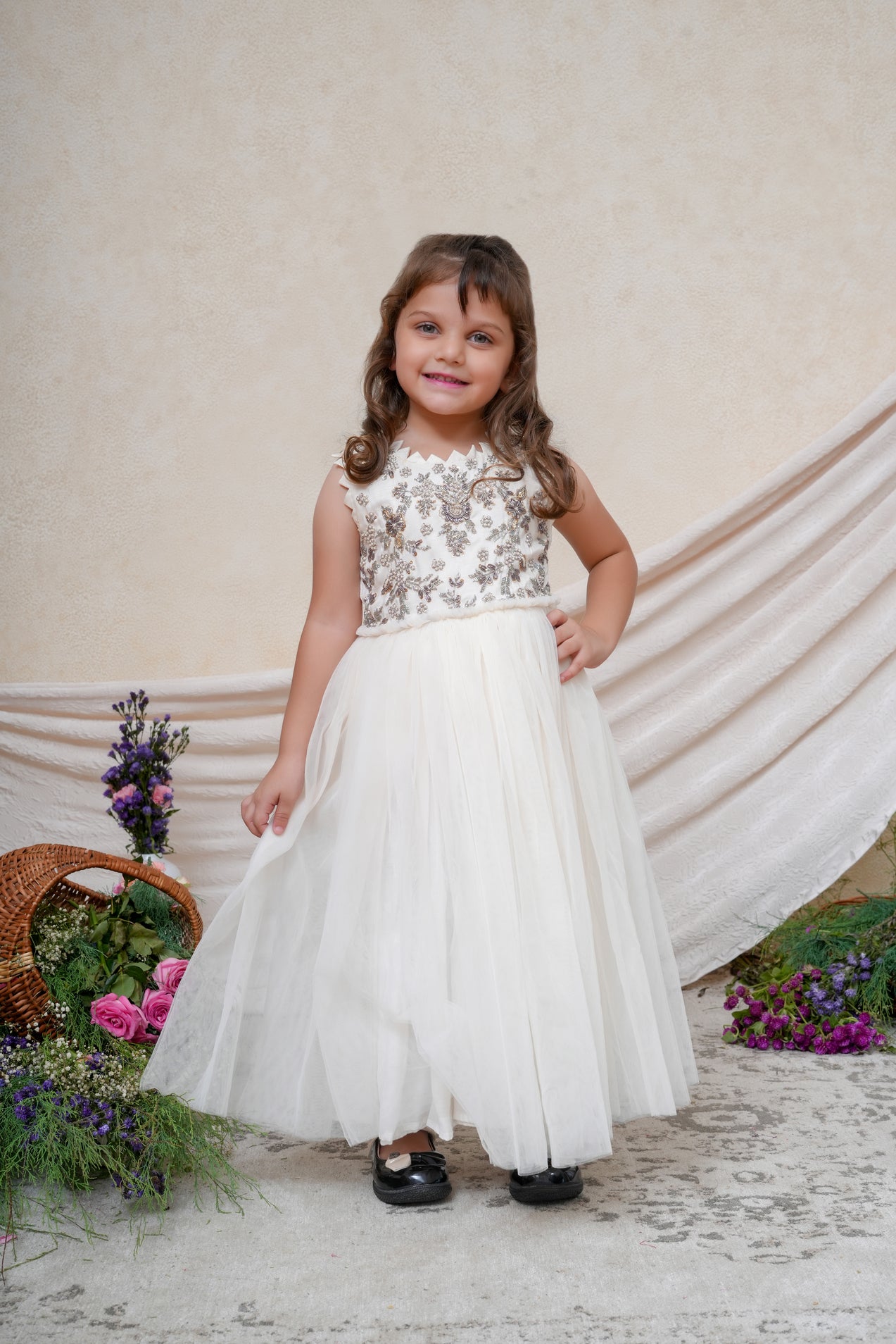 Delicate Cut Dana Embroidered Off White Net Dress