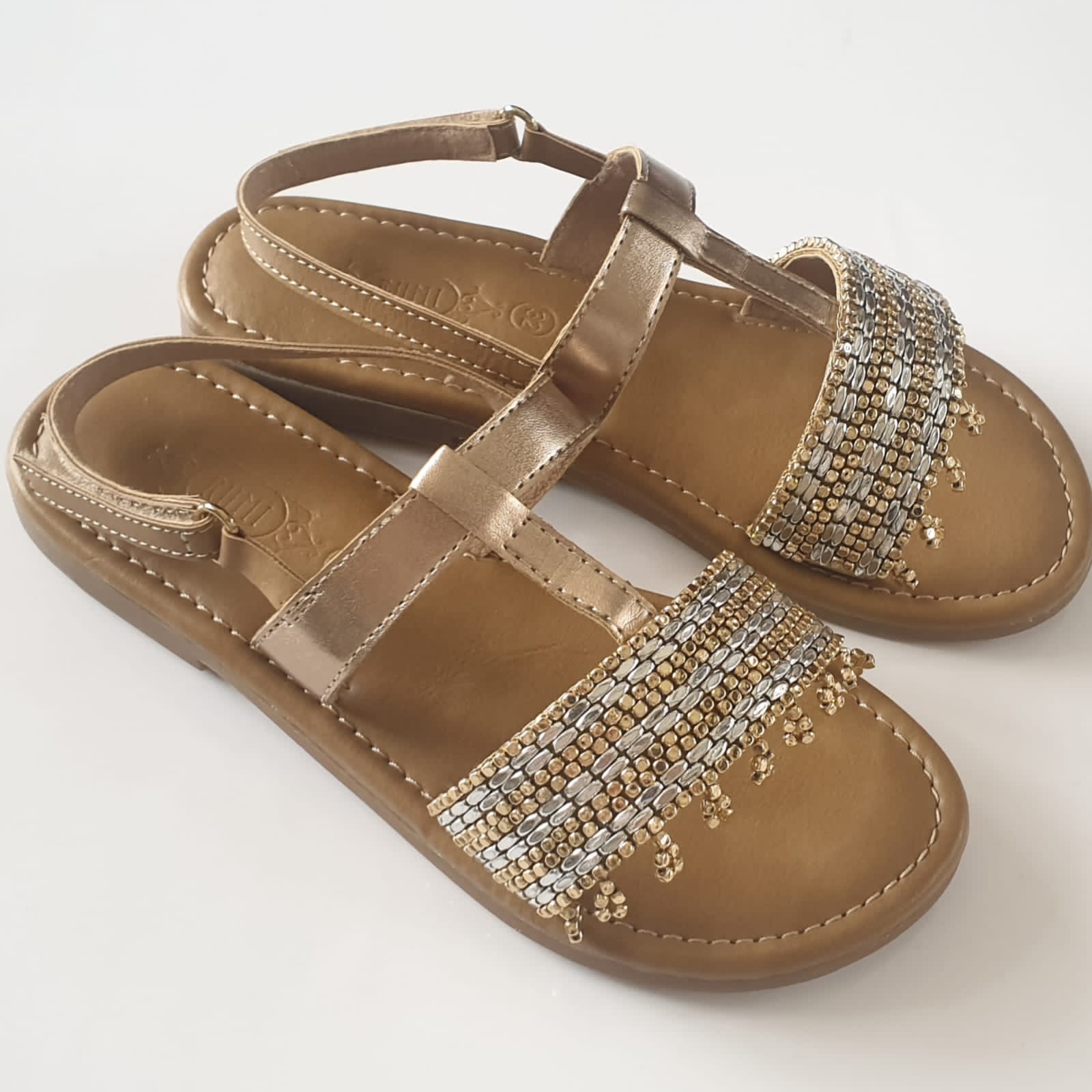 Gold and silver beaded sandals